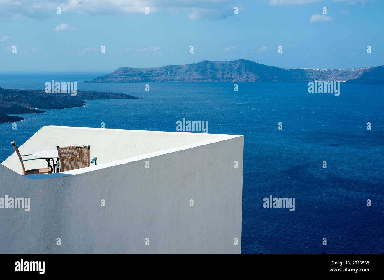Roof top terrace overlooking the Aegean sea from the island of ...