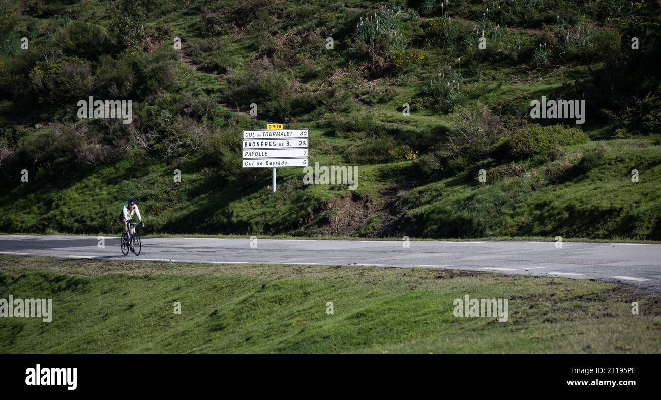 Col d'Aspin, France - May 29 2023: cyclist climbs this classic French ...