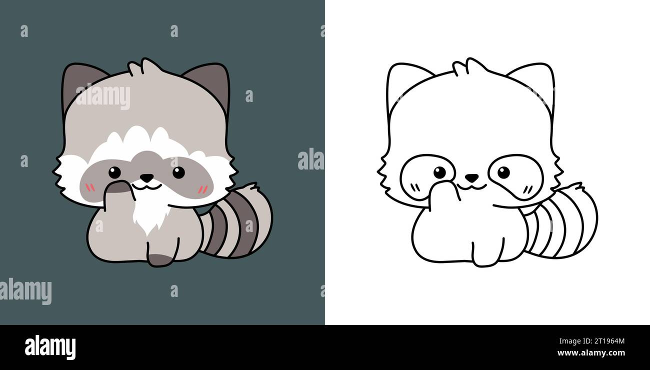 Cute IsolatedRaccoon Illustration and For Coloring Page. Cartoon Clip ...