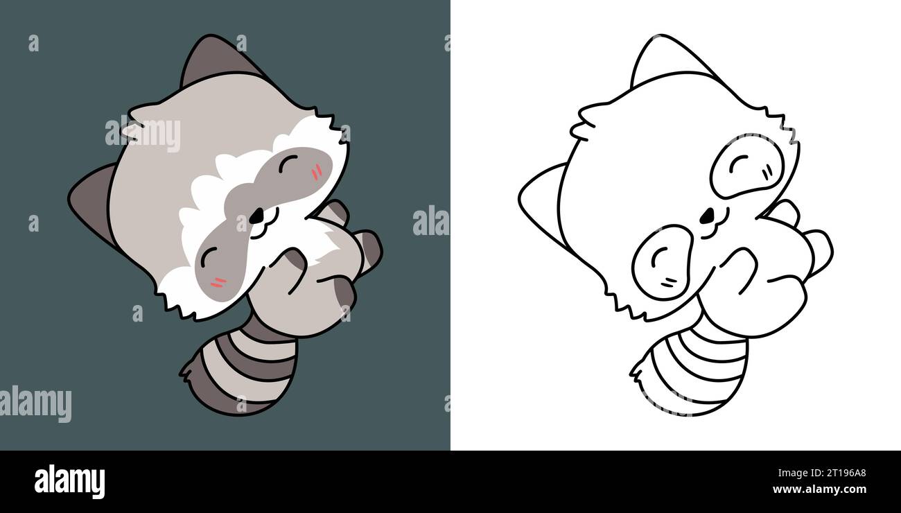 Cute IsolatedRaccoon Illustration and For Coloring Page. Cartoon Clip ...