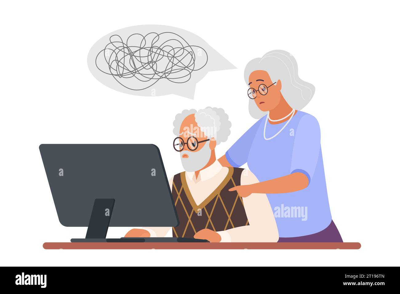 Old couples computer problems vector illustration. Cartoon isolated ...