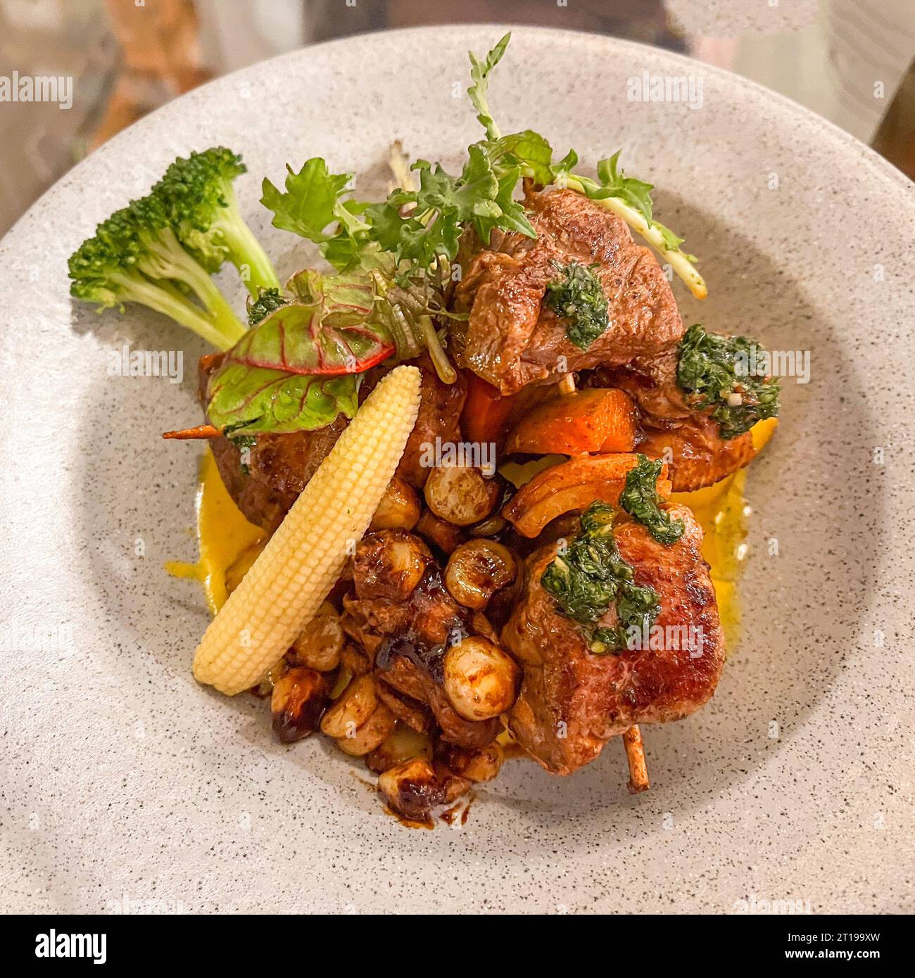 Traditional Peruvian alpaca steak with mixed vegetables Stock Photo - Alamy