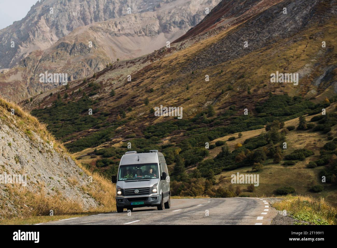 Van touring in Mont Genevre pass route, italian/french alps Stock Photo ...