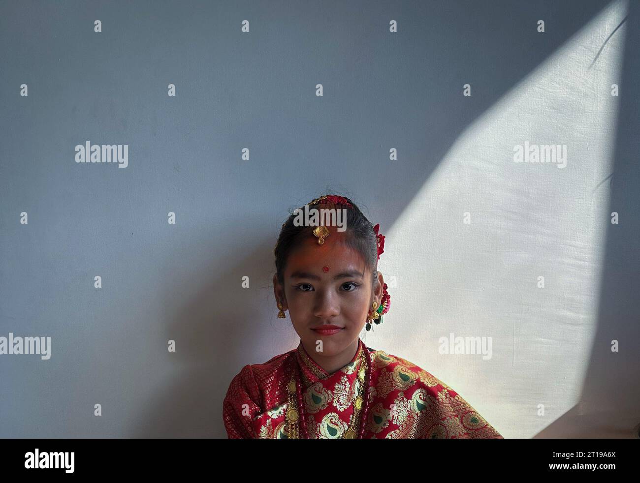 Lalitpur, Bagmati, Nepal. 12th Oct, 2023. A girl from Newar community ...