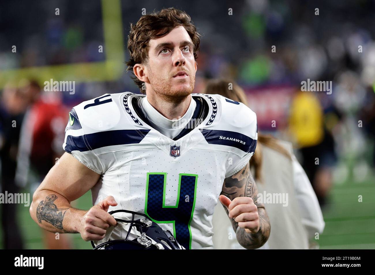 Seattle Seahawks punter Michael Dickson (4)walks off the field after an ...