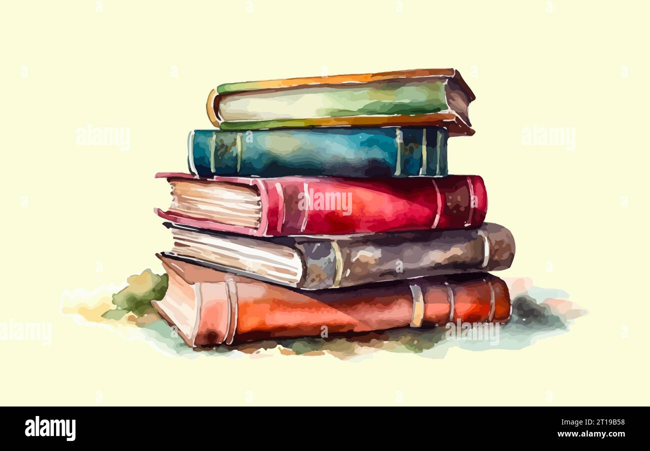Stack Of Books Watercolour Isolated On White Background Vector