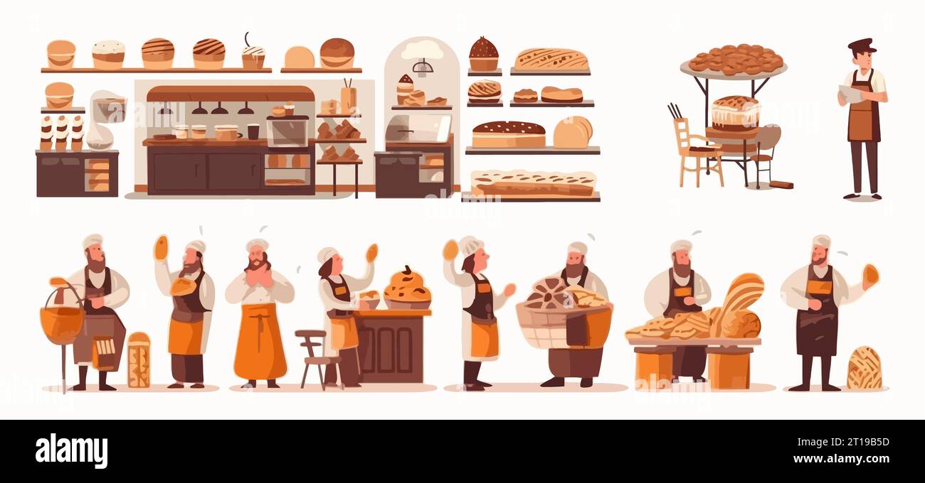 Set of bakery, flat cartoon isolated on white background. Vector ...