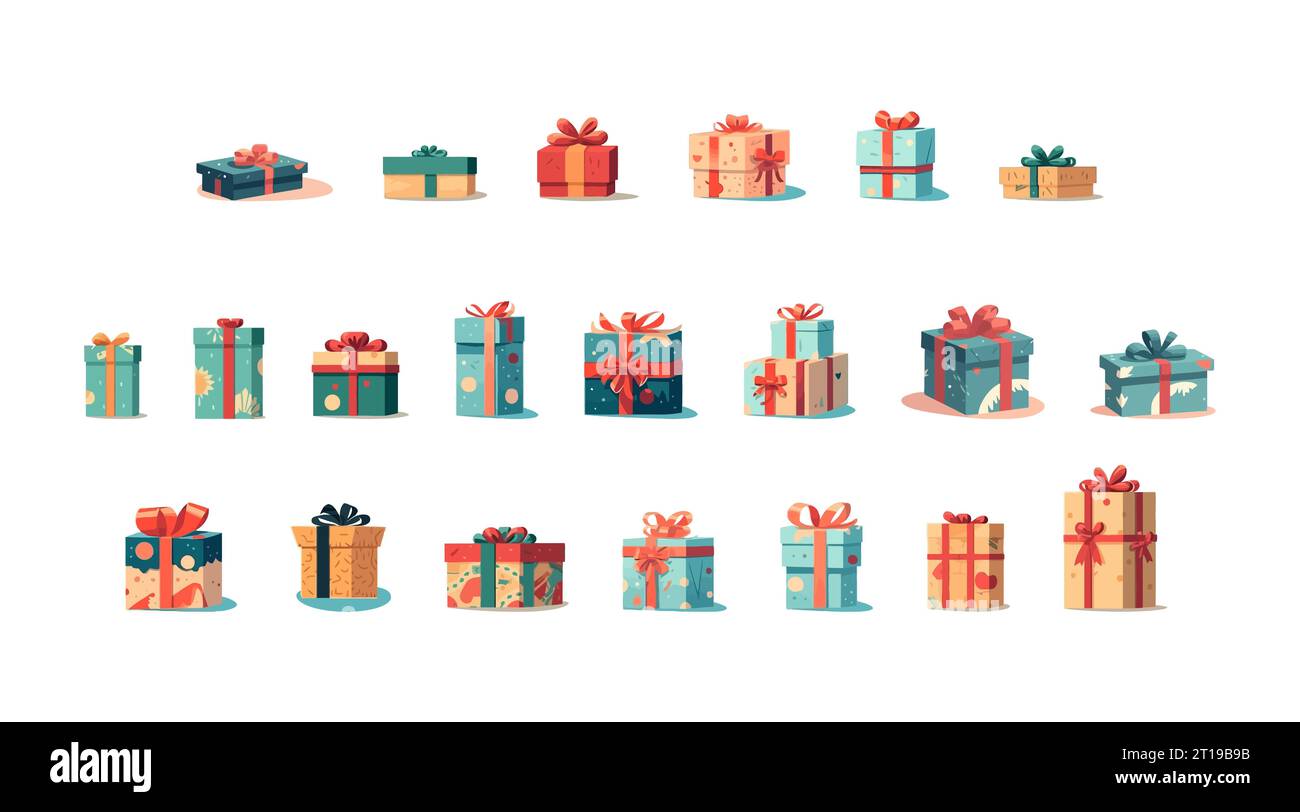 Gift box set flat cartoon isolated on white background. Vector ...