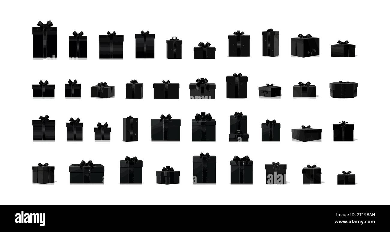 Black silhouette gift box set flat cartoon isolated on white background ...