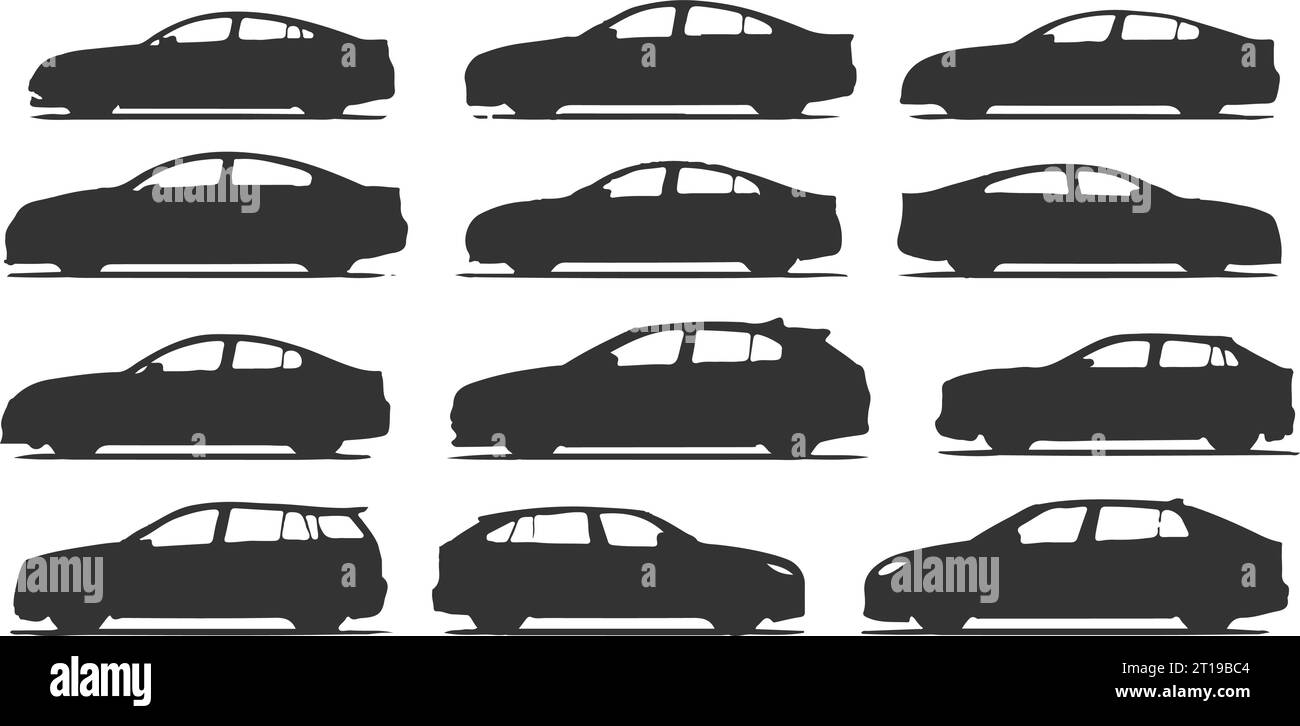 Set of black car silhouettes isolated on white background, vector ...