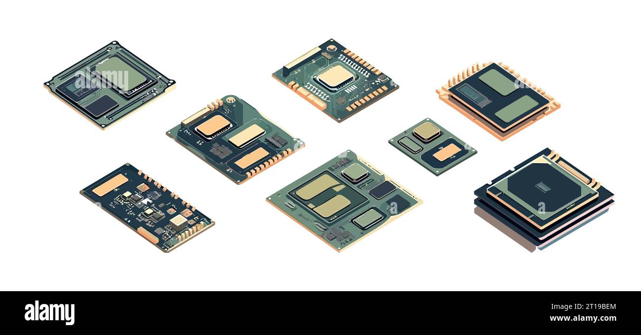 CPU set flat cartoon isolated on white background. Vector isometric illustration Stock Vector ...