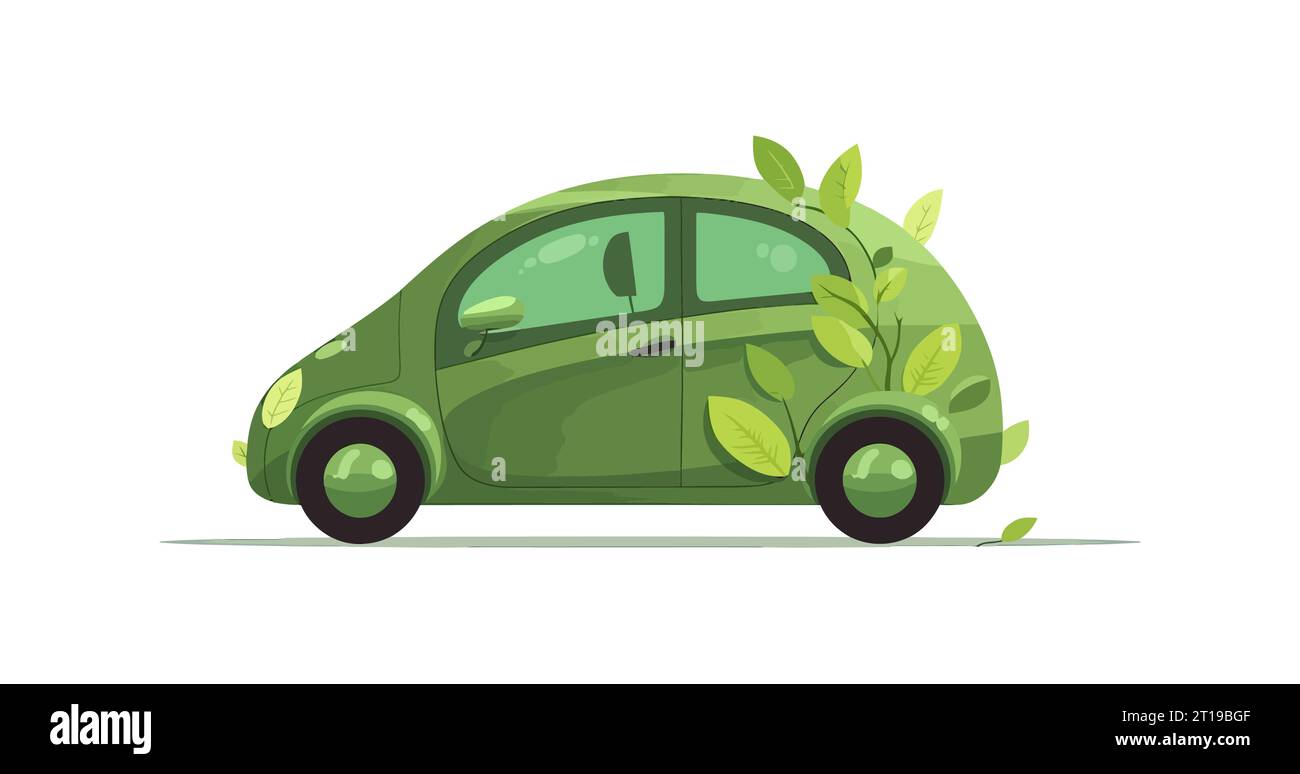 Eco car flat cartoon isolated on white background. Vector illustration ...
