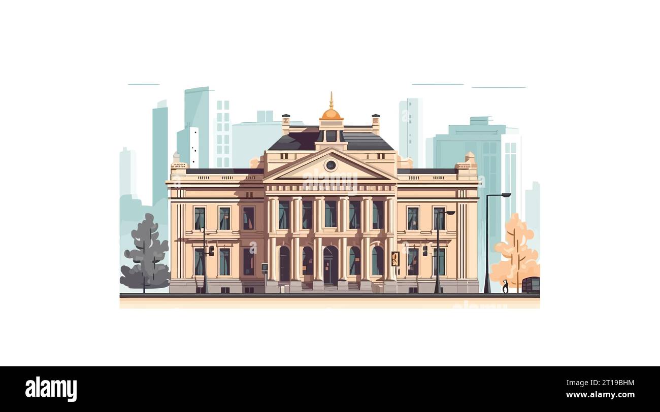 Bank building flat cartoon isolated on white background. Vector ...