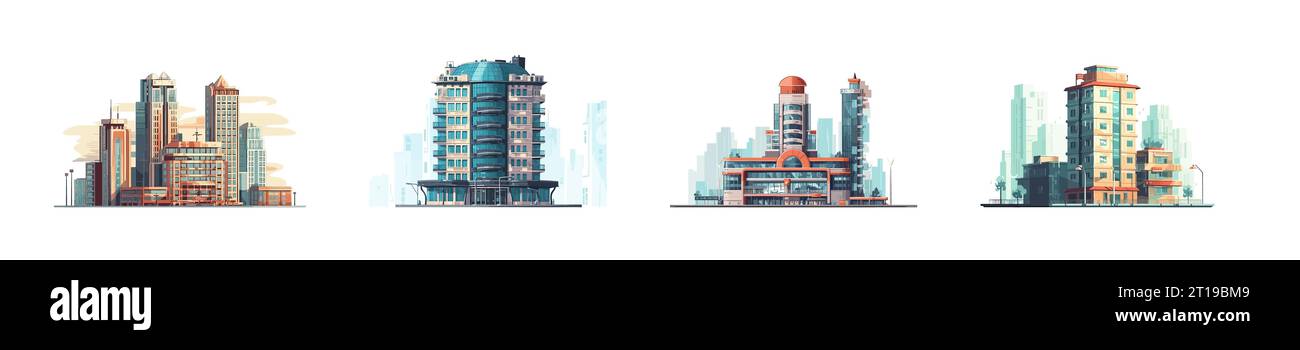 Skyscraper building flat cartoon isolated on white background. Vector ...