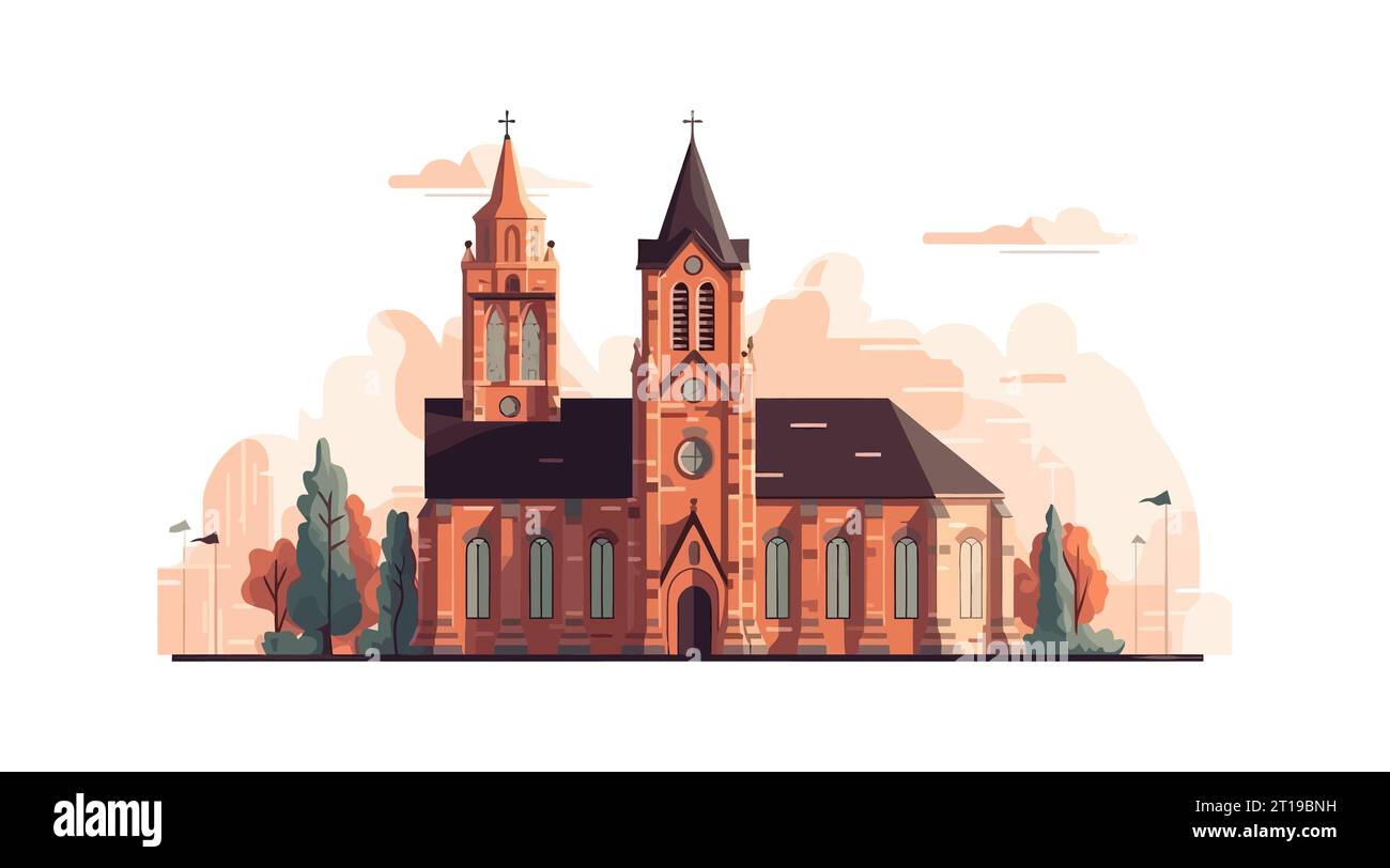 Church building set flat cartoon isolated on white background. Vector ...