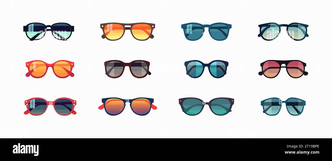 Set of sunglasses, flat cartoon isolated on white background. Vector ...