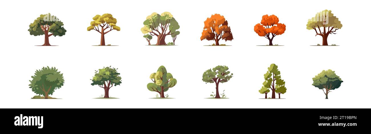 Set of trees, flat cartoon isolated on white background. Vector ...