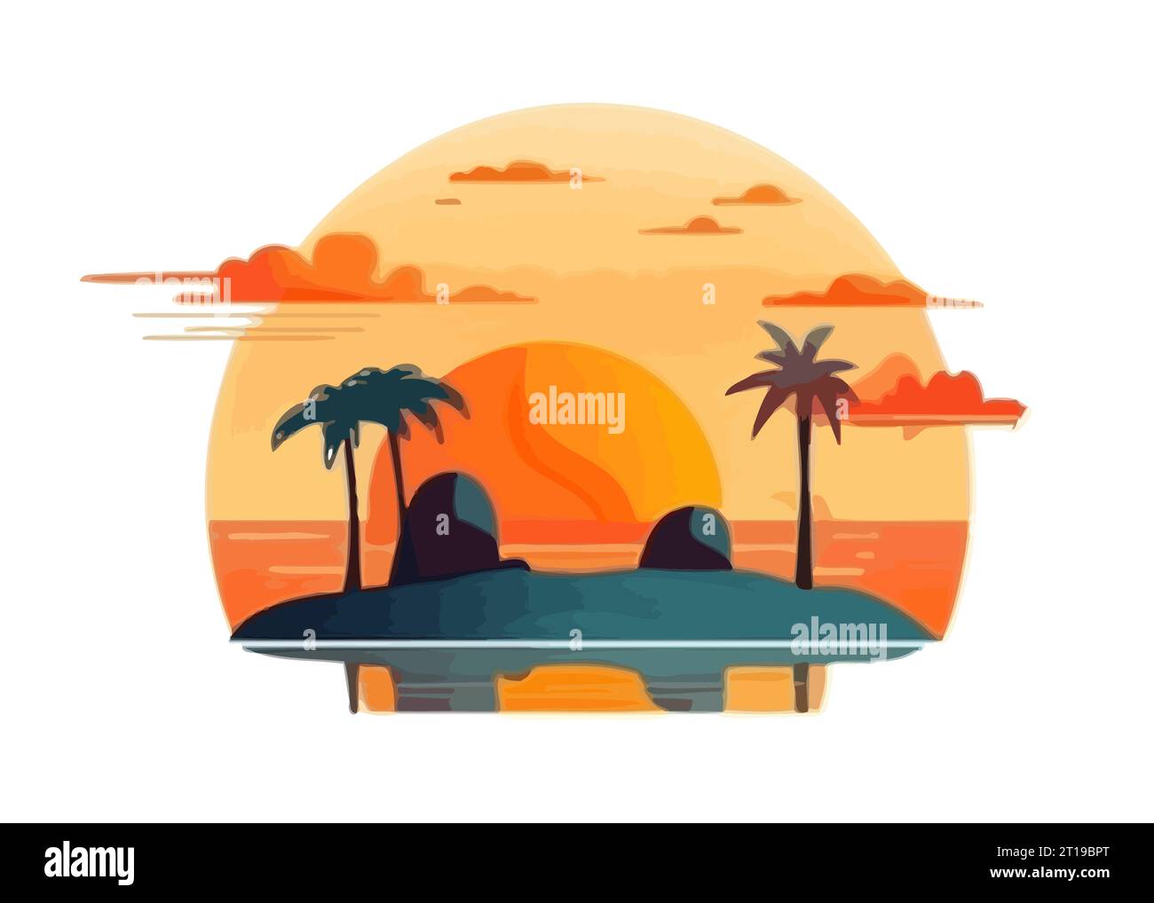 Sunset flat cartoon background. Vector illustration isolated on white ...