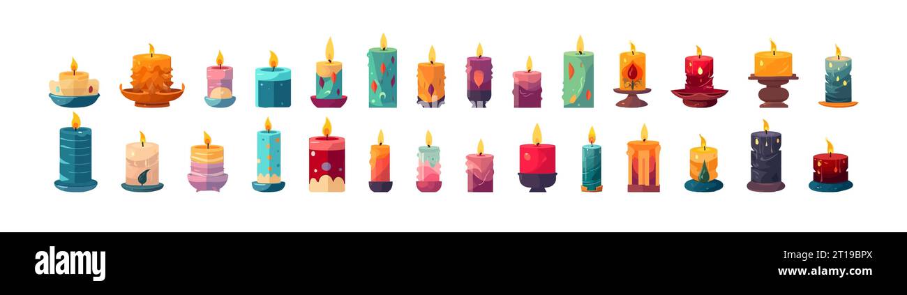 Candle set flat cartoon isolated on white background. Vector isolated ...