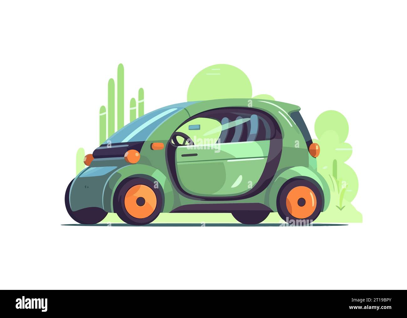 Eco electric car flat cartoon isolated on white background. Vector ...