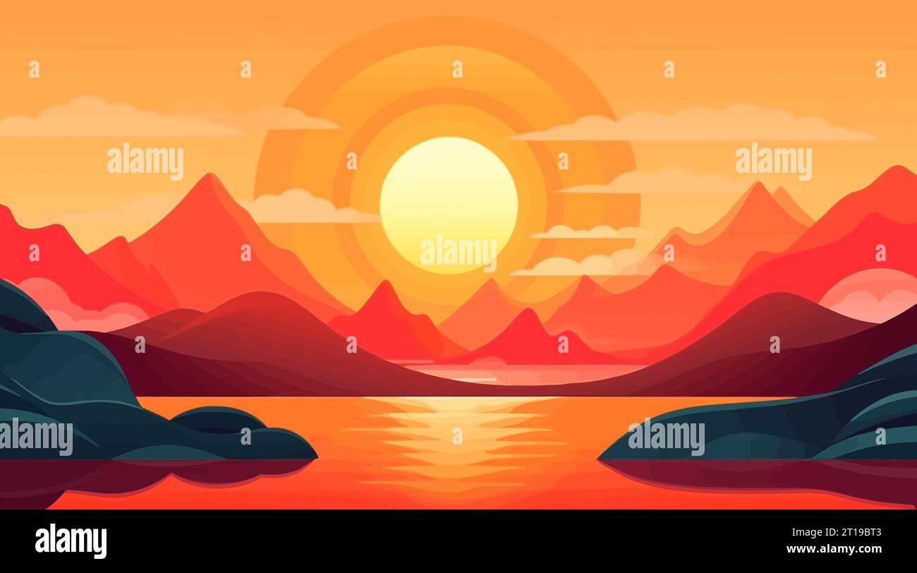Sunset flat cartoon background. Vector illustration Stock Vector Image ...