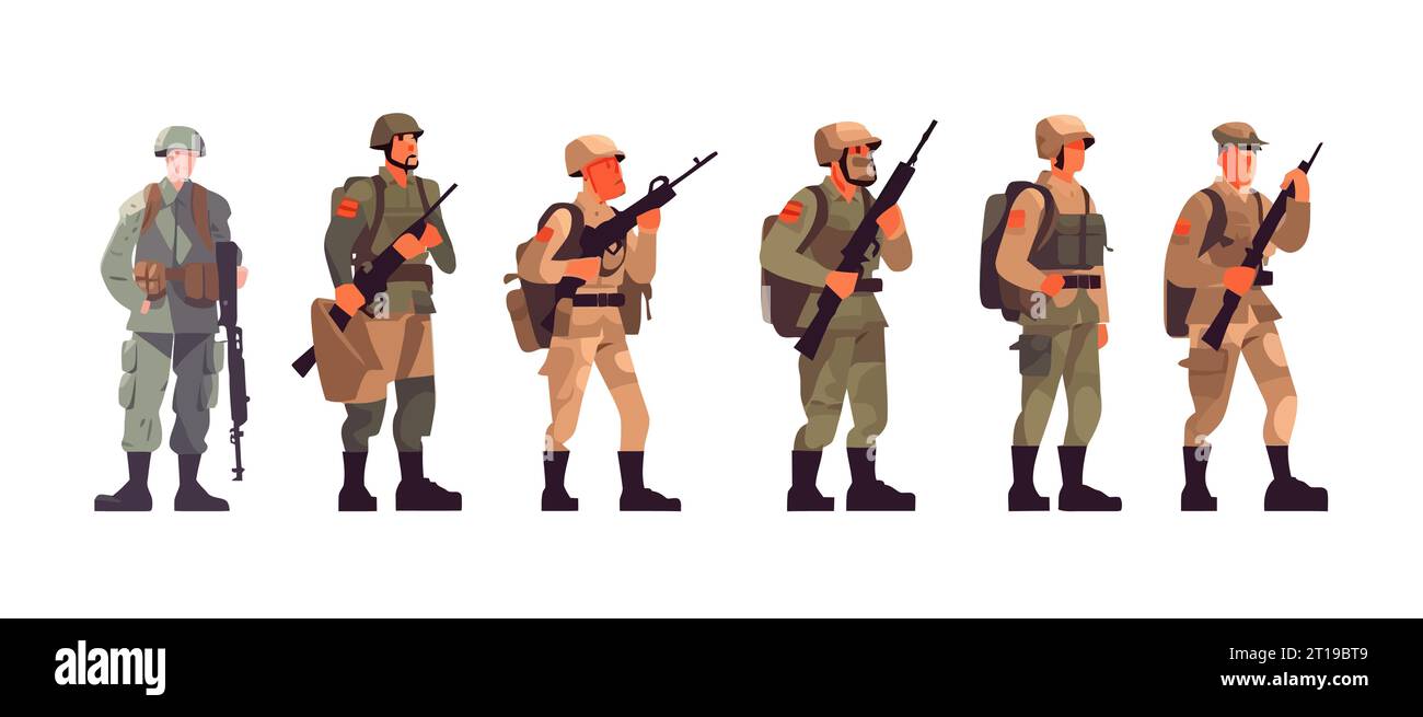 Set of soldier, flat cartoon isolated on white background. Vector ...