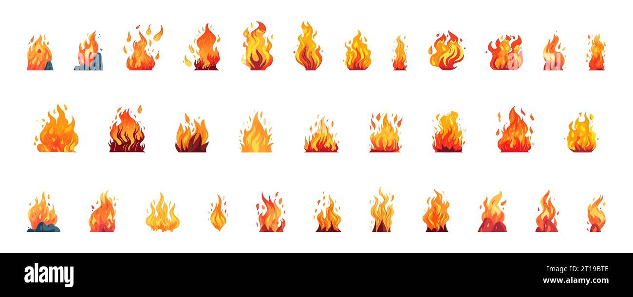 Fire set flat cartoon isolated on white background. Vector illustration ...