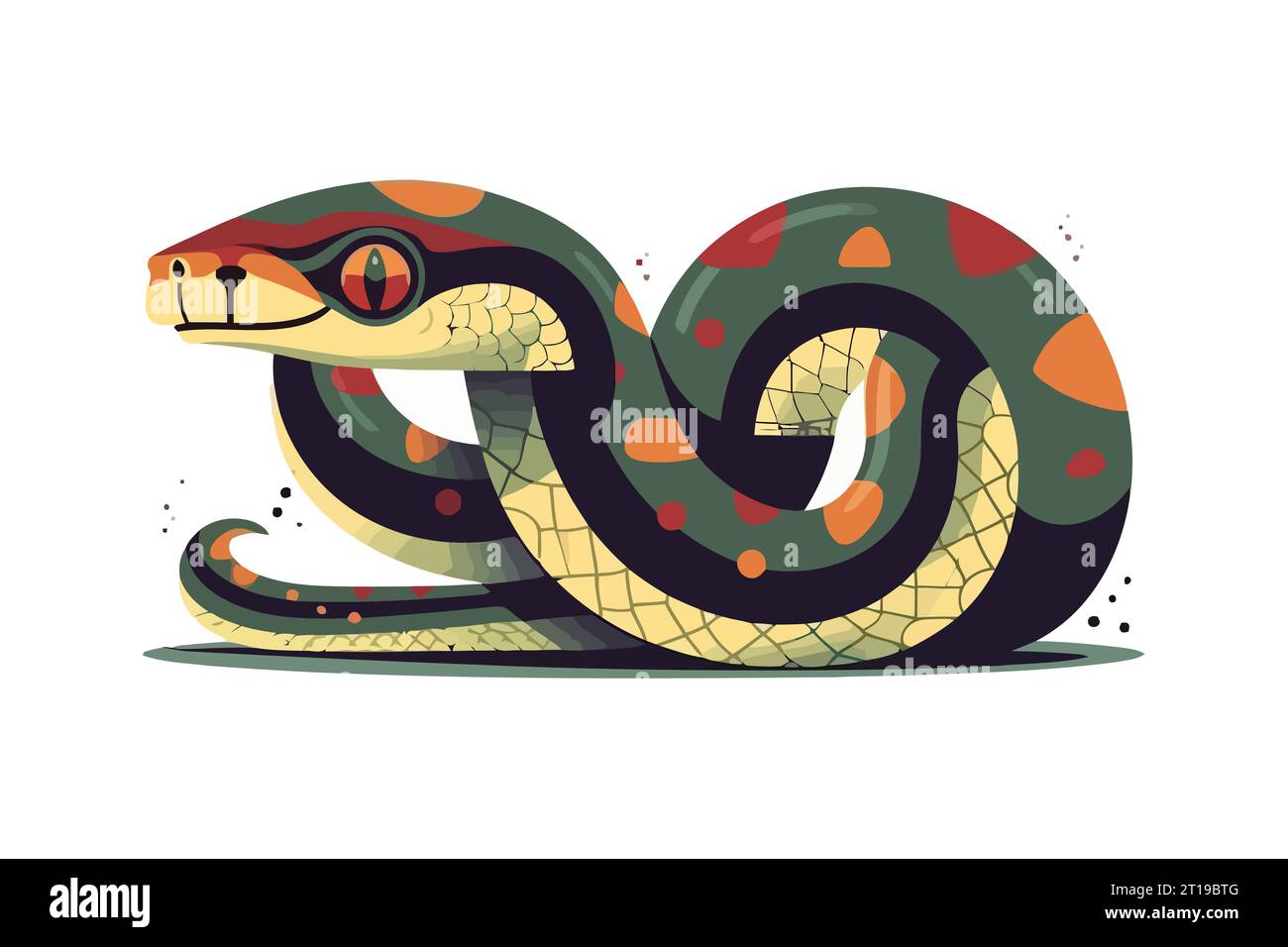 Cute snake flat cartoon isolated on white background. Vector ...