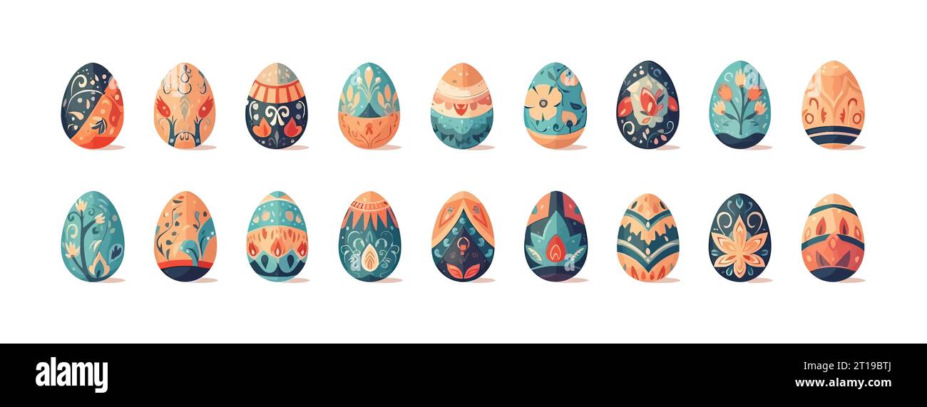 Easter egg set flat cartoon isolated on white background. Vector ...