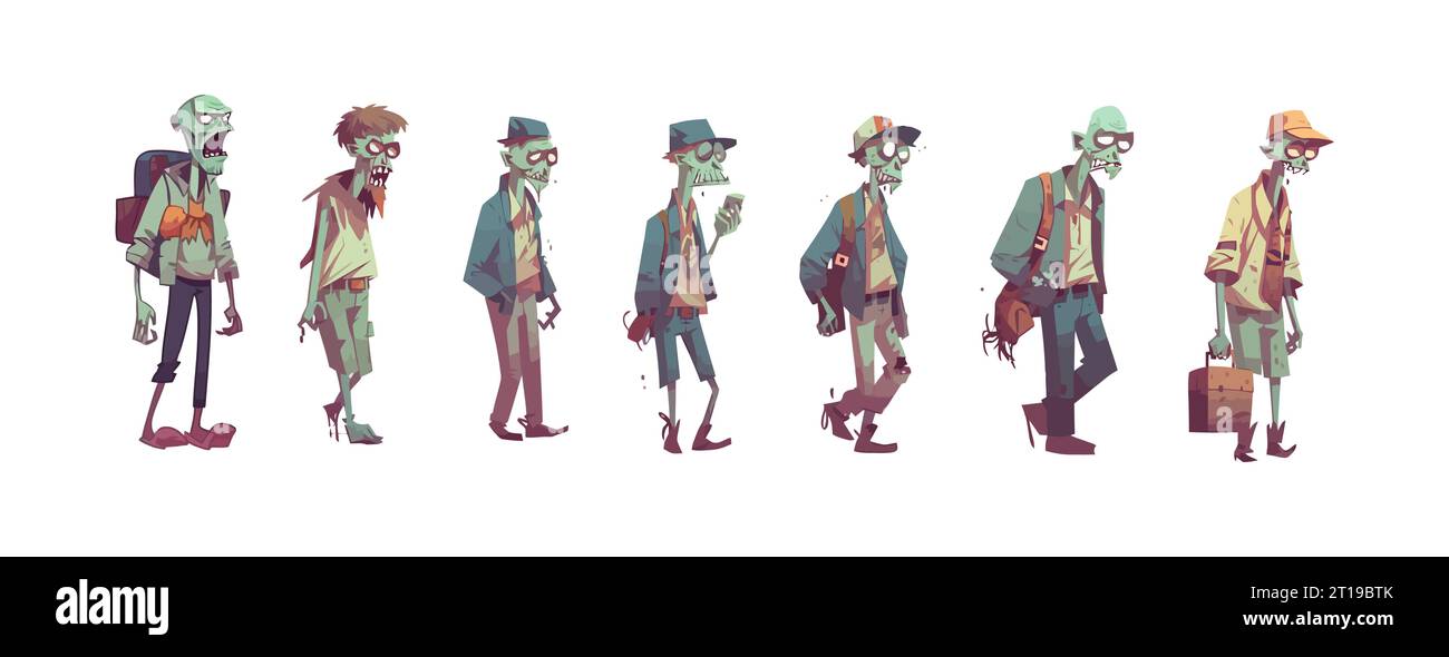 Halloween zombies set flat cartoon isolated on white background. Vector ...