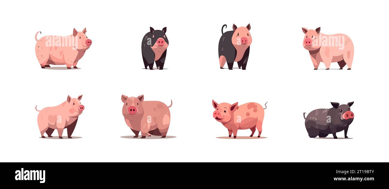 Cartoon illustration little pig sitting Cut Out Stock Images & Pictures ...