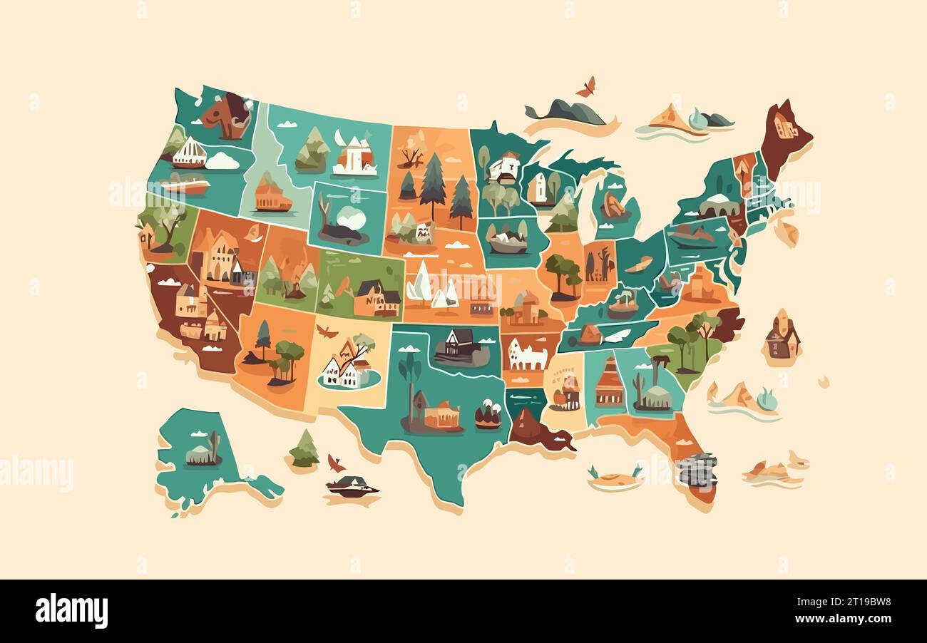 USA map flat cartoon isolated on white background. Vector illustration ...