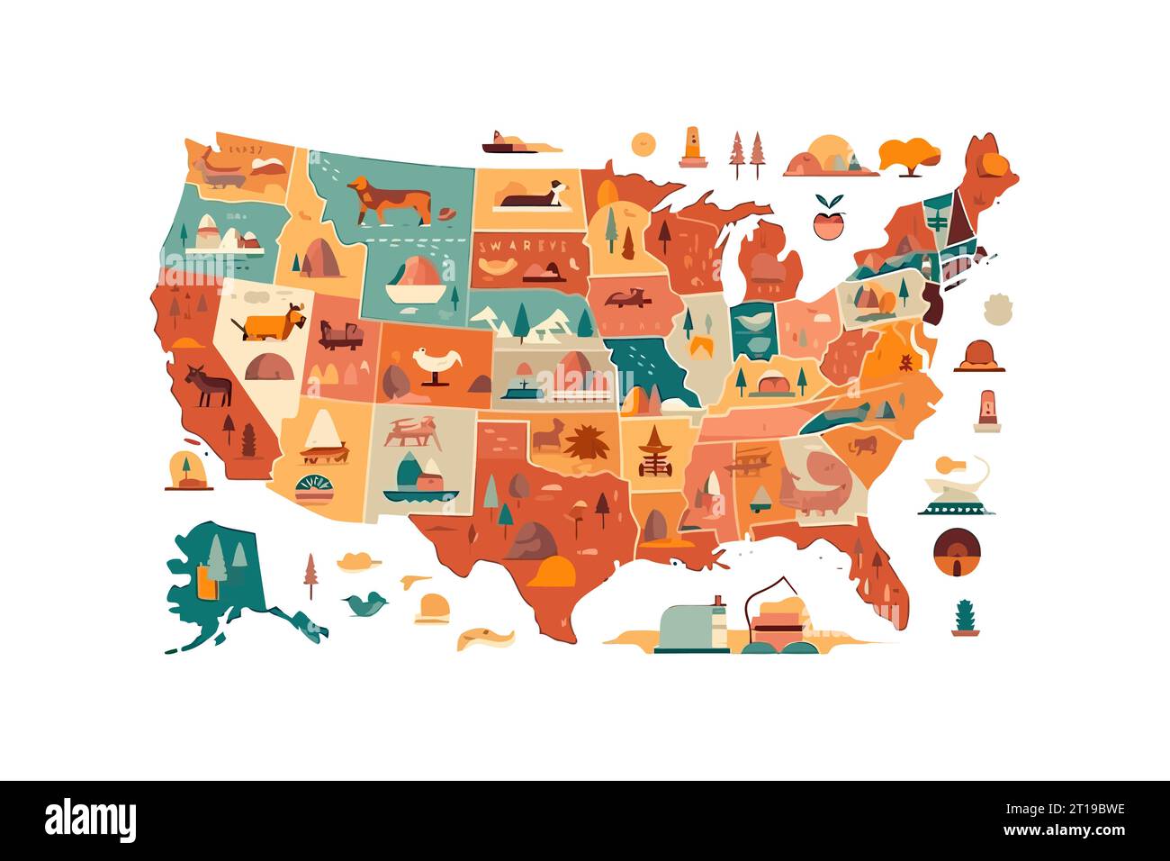 USA map flat cartoon isolated on white background. Vector illustration ...