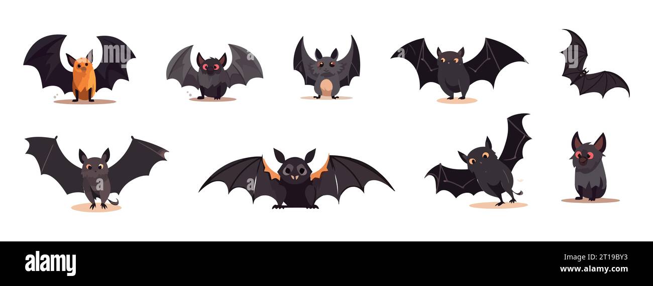 Set of bat, flat cartoon isolated on white background. Vector ...