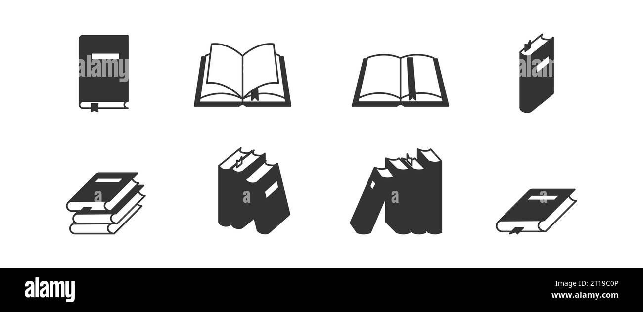 Book black icon set. Isolated education and school sign symbol on white ...