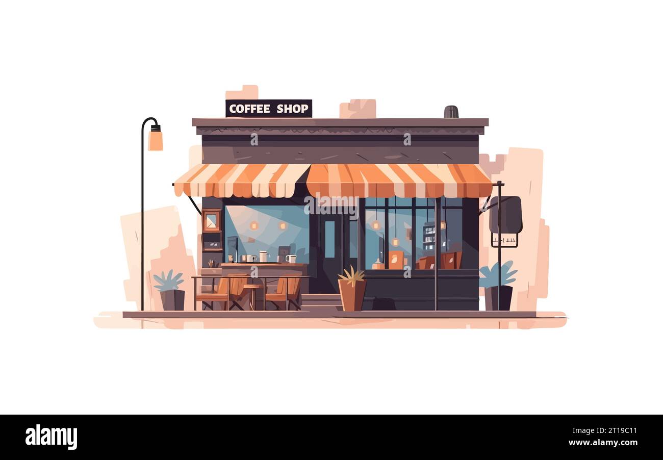 Cafe Coffee shop flat cartoon isolated on white background. Vector ...