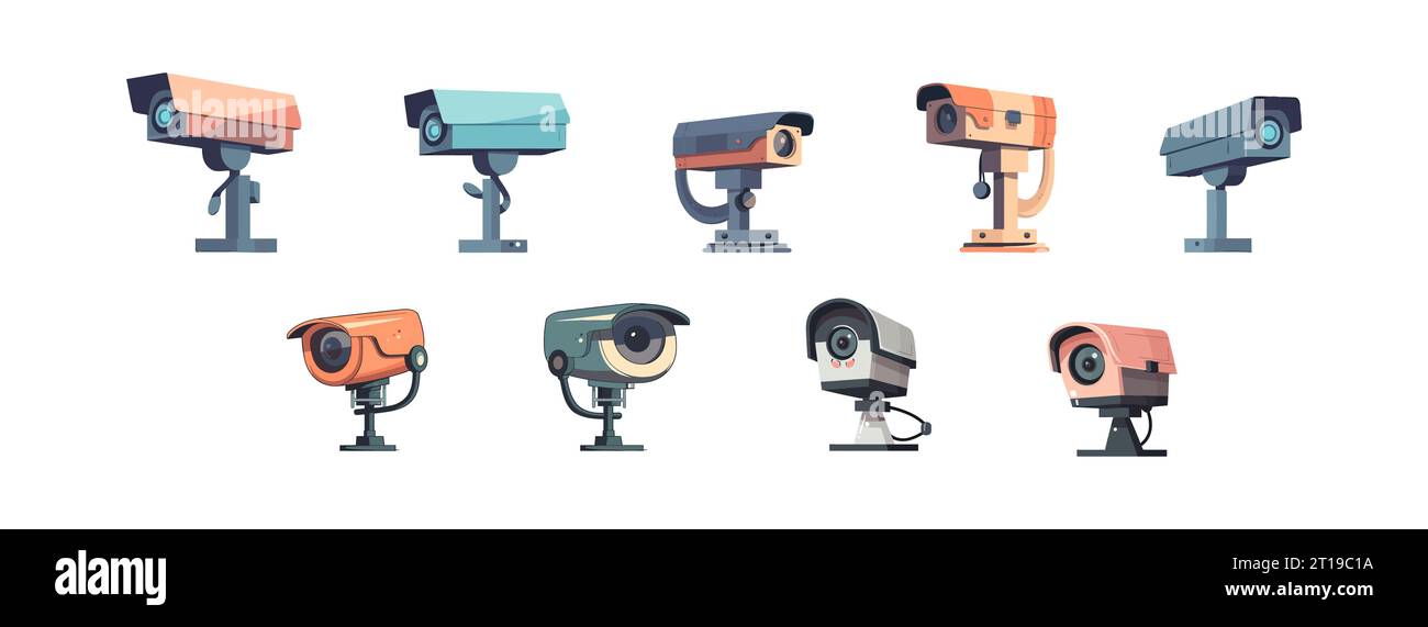 CCTV set flat cartoon isolated on white background. Vector illustration ...