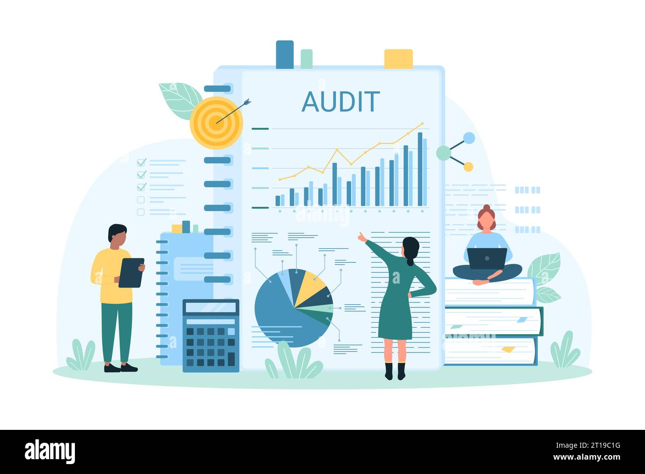 Audit analysis and financial discovery vector illustration. Cartoon ...