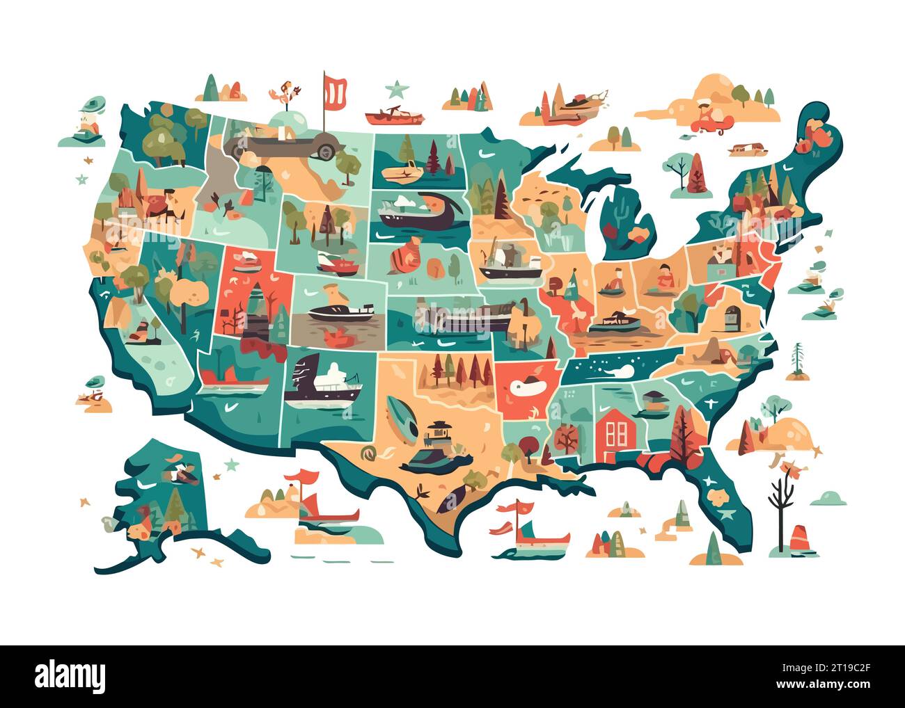 USA map flat cartoon isolated on white background. Vector illustration ...
