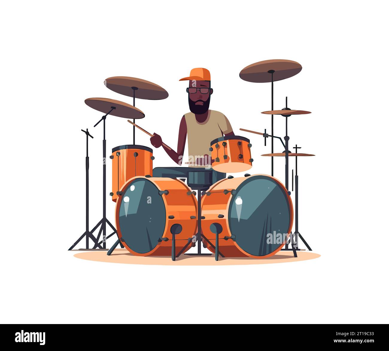 Drummer musician with drum flat cartoon isolated on white background ...