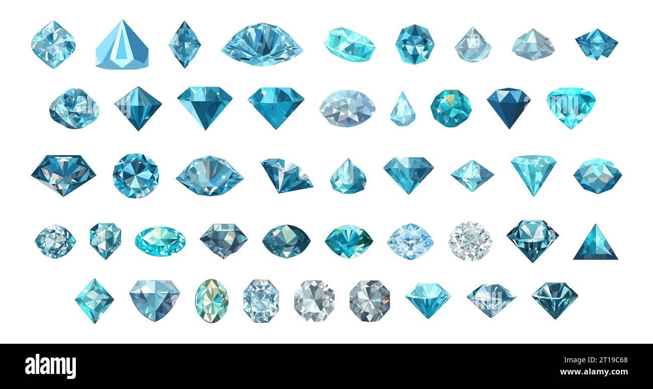 Diamond set flat cartoon isolated on white background. Vector isometric ...