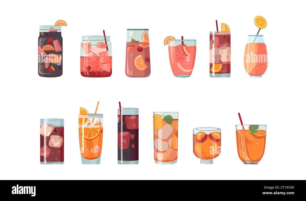 Drinks set flat cartoon isolated on white background. Vector ...