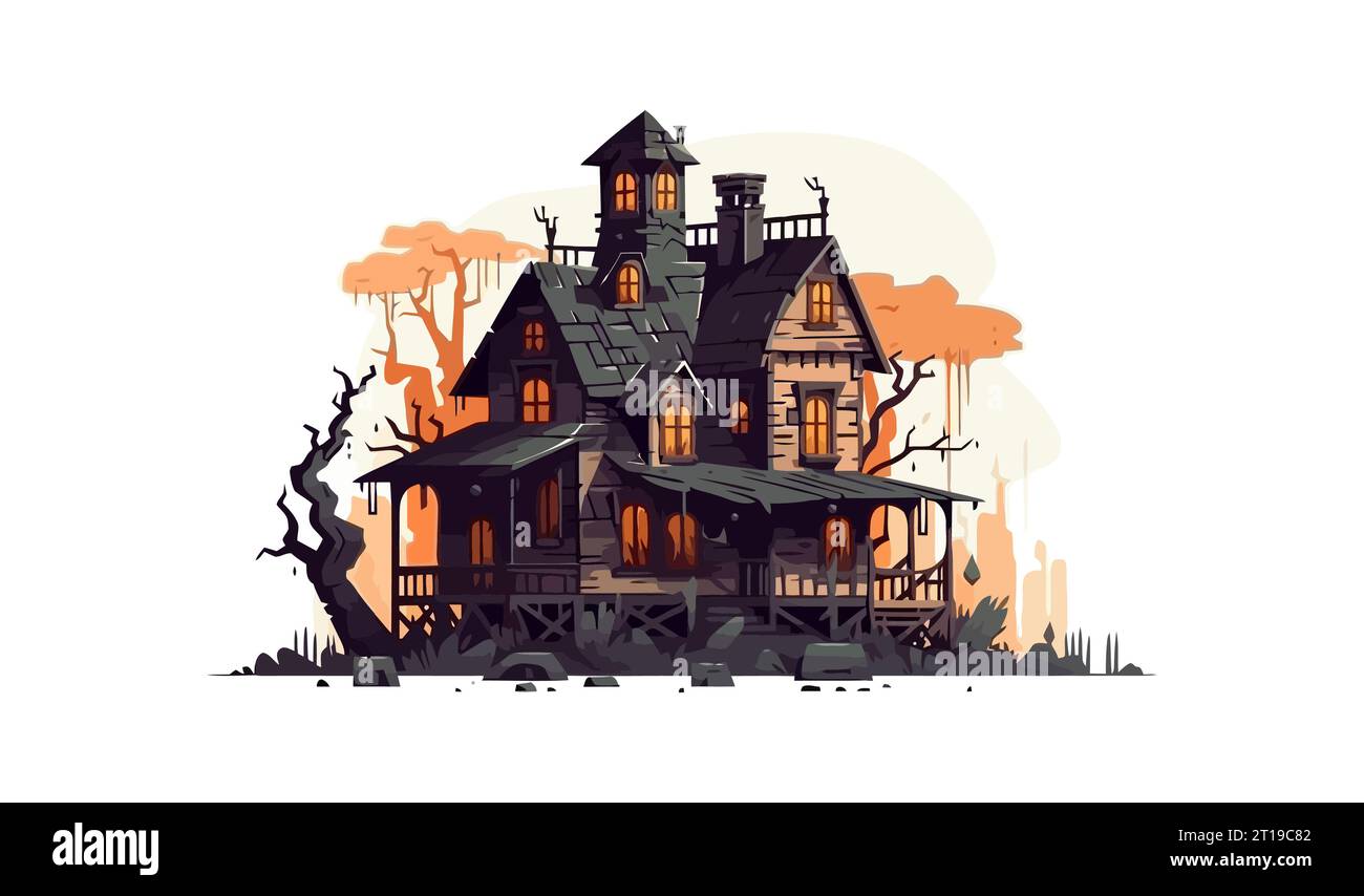 Horror house. Halloween flat cartoon isolated on white background ...
