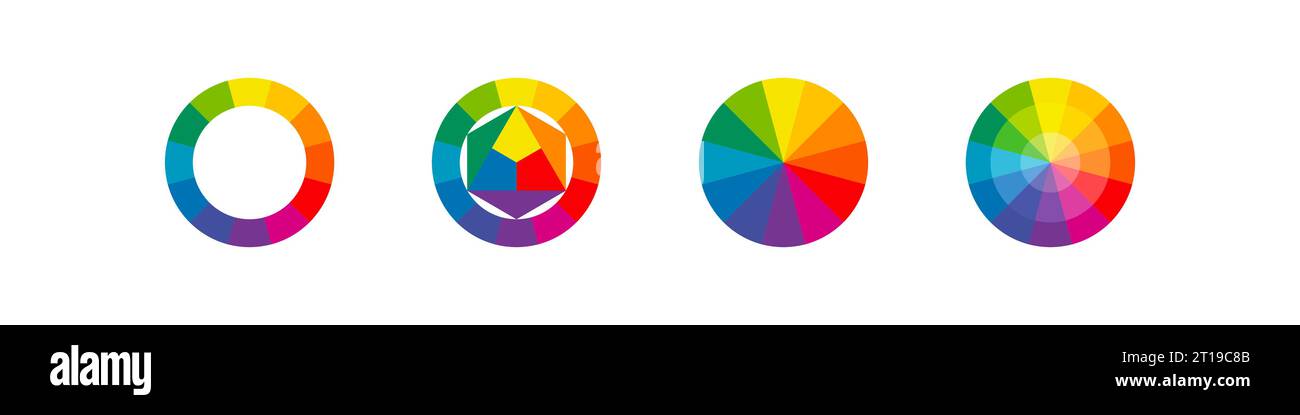 Color wheel set. RGB and CMYK multi-colored circle spectrum. Vector ...