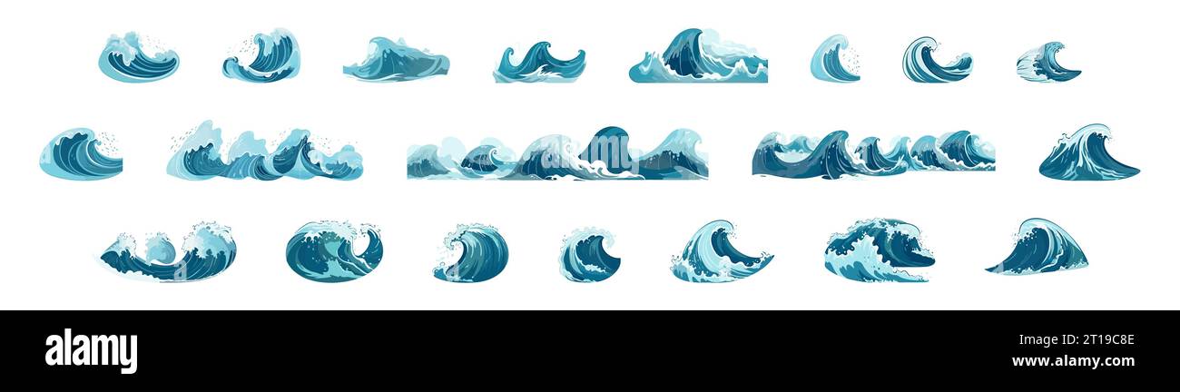 Sea wave flat cartoon isolated on white background. Vector isolated ...