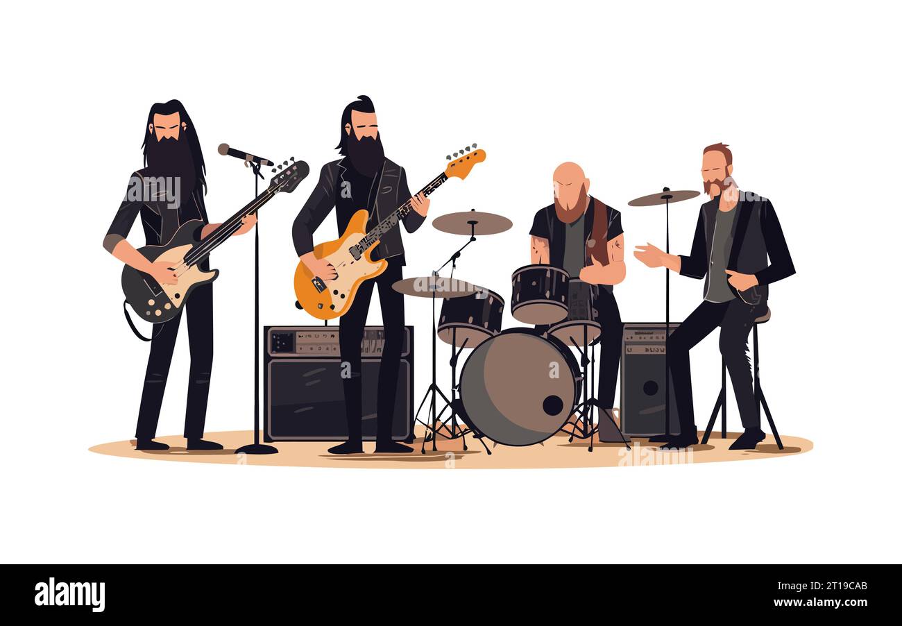 Rock band flat cartoon isolated on white background. Vector ...