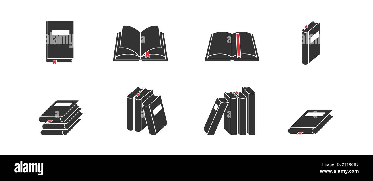 Book glyph and silhouette icon set. Isolated textbook sign on white ...