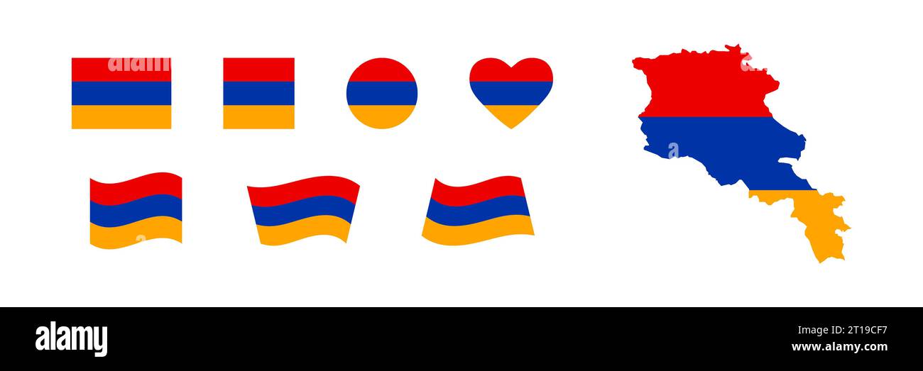 Armenia flag set and county map. Republic of Armenia national icon ...