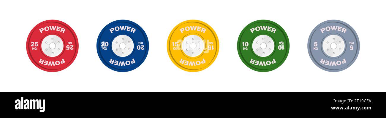 Barbell discs for powerlifting, weightlifting, crossfit. Set color icon ...