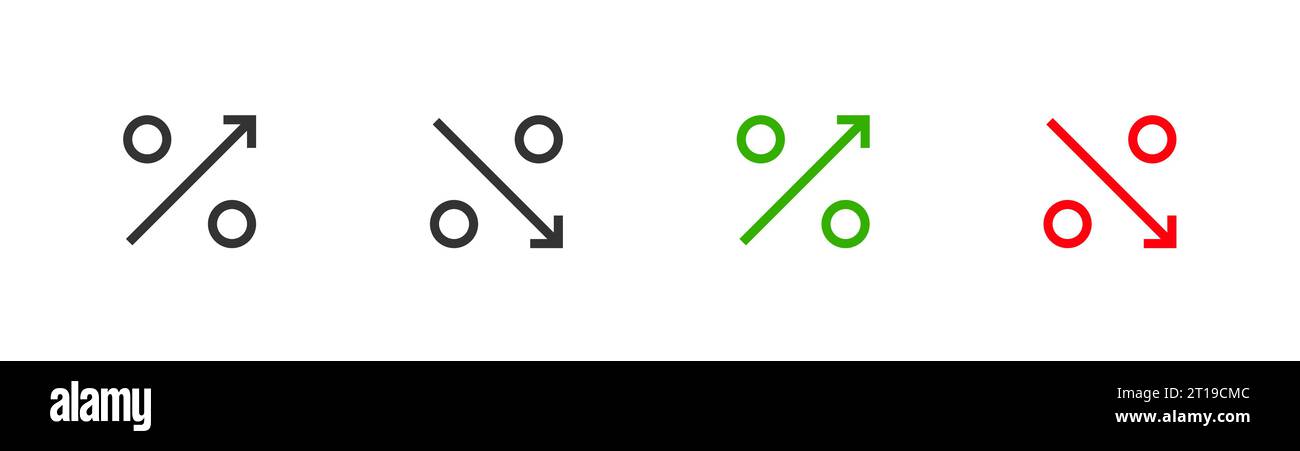 Percent with arrow icon set. Up and down pictogram. Vector isolated ...